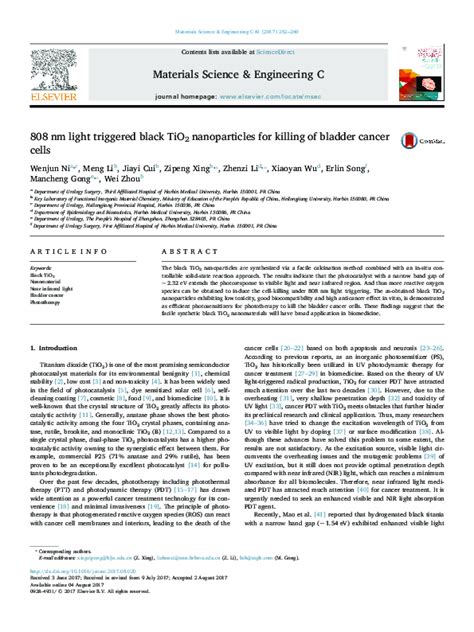 Pdf 808 Nm Light Triggered Black Tio2 Nanoparticles For Killing Of Bladder Cancer Cells