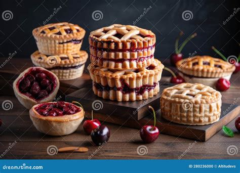 Stack Of Cherry Pies Each One With A Different Design Stock Illustration Illustration Of