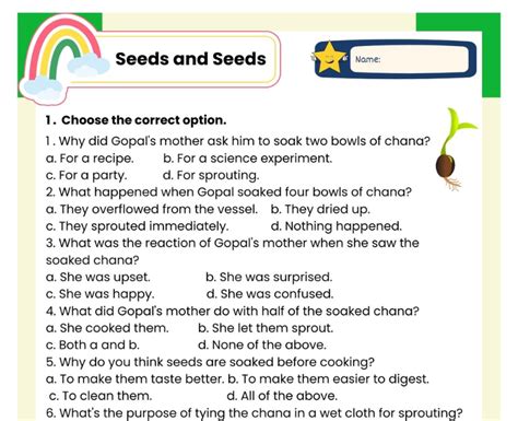 Seeds And Seeds Class 5 Evs Worksheet With Answers