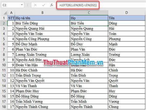 splitting first name and last name into two columns in excel