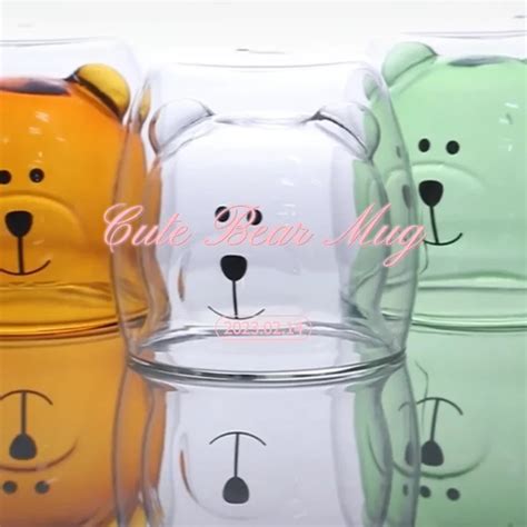 Tedy Bear Mug Double Wall Insulated Glass Espresso Smile Bear Cute