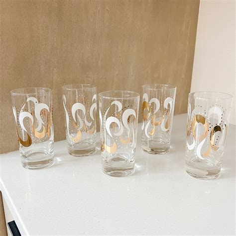 Mid Century Modern Gold Glasses 5 Mid Century Turquoise And Gold Bird