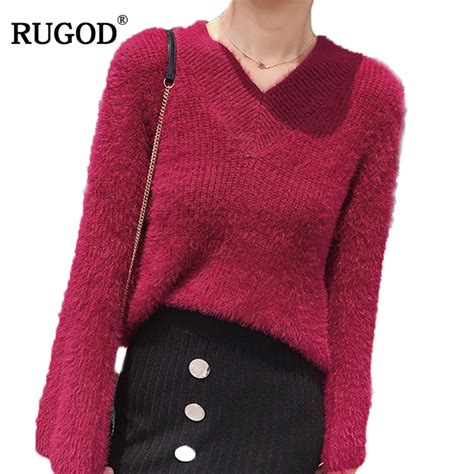 Rugod 2019 New Autumn Winter Women Solid Knitted Sweater Jumpers Female