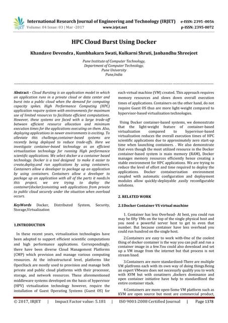 Hpc Cloud Burst Using Docker Pdf Cloud Computing Internet
