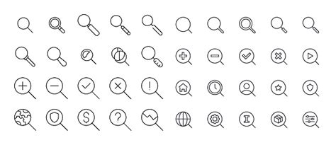 돋보기 관련 라인 아이콘 모음입니다 그래픽 및 웹 디자인 앱 광고 다양한 카드에 대한 개요 표지판 검사 보기에 대한 스톡 벡터 아트 및 기타 이미지 Istock