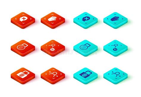 Set Fingerprint With Lock Face Recognition Palm And Rejection Face Icon Vector Stock Vector