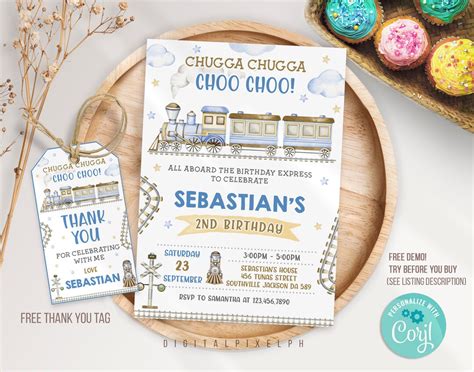 Editable Train Birthday Invitation Template Toy Train Invitation