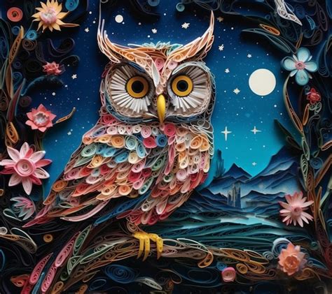 Premium Photo A Close Up Of A Paper Cut Owl Sitting On A Branch