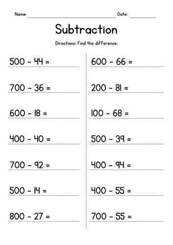 Subtracting 2 Digit Numbers From Whole Hundreds Teaching Resources