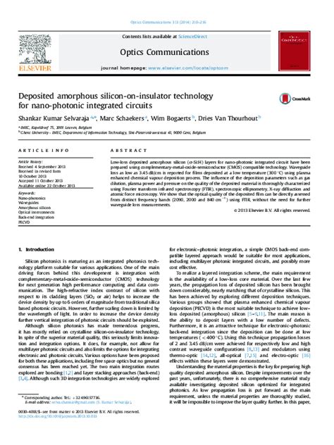 Pdf Nano Photonics Waveguides Amorphous Silicon Optical Interconnects