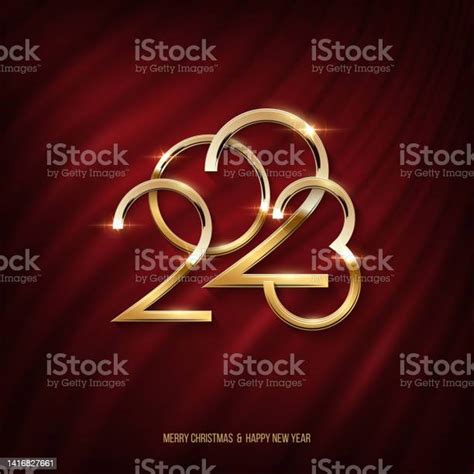 골든 2023 숫자 벡터 일러스트 레이 션 메리 크리스마스와 새해 복 많이 받으세요 배너 템플릿 축제 엽서 빨간 커튼과 타이포