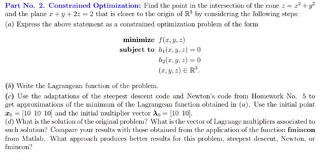 Solved Part No 2 ﻿constrained Optimization Find The Point