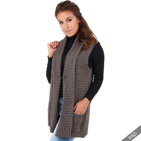 Womens Chunky Knit Sleeveless Open Cardigan Waistcoat Gilet Top Jumper