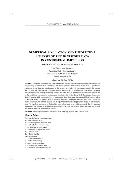 Pdf Numerical Simulation And Theoretical Analysis Of The 3d Viscous Flow In Centrifugal Impellers