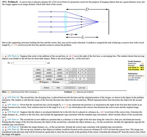 Solved 9 Problem 8 A Convex Lens Is Placed A Distance D Chegg