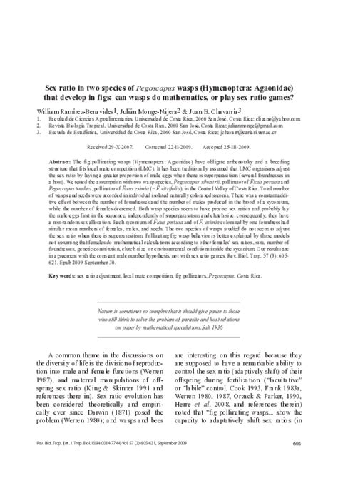 Pdf Sex Ratio In Two Species Of Pegoscapus Wasps Hymenoptera