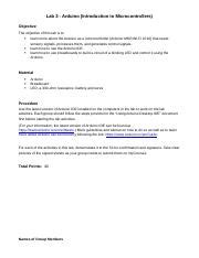 Lab Arduino Introduction To Microcontrollers Docx Lab Arduino Introduction To