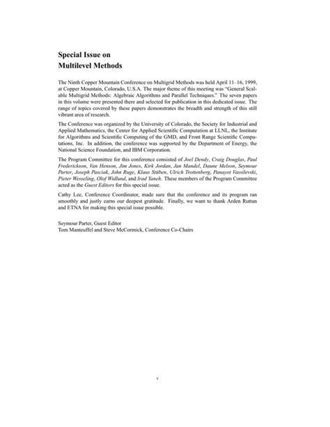 Special Issue On Multilevel Methods