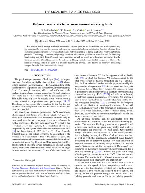 Pdf Hadronic Vacuum Polarization Correction To Atomic Energy Levels