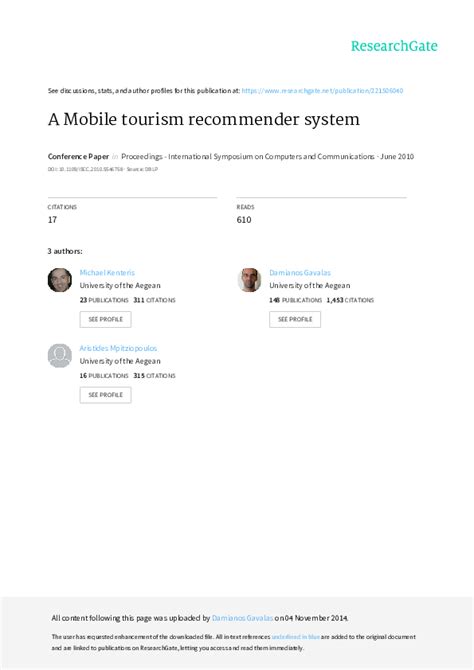 Pdf A Mobile Tourism Recommender System