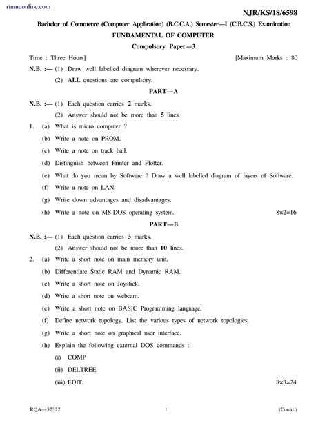 Bcca 1 Sem Fundamental Of Computer Paper 3 Summer 2018 Njrks18