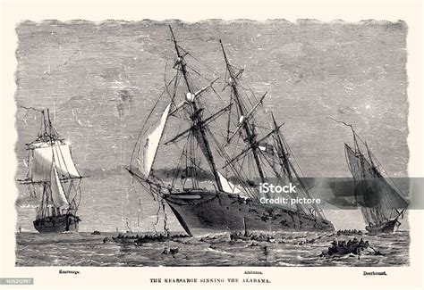 Cherbourg France 1864 The Uss Kearsarge Sinks Css Alabama Stock