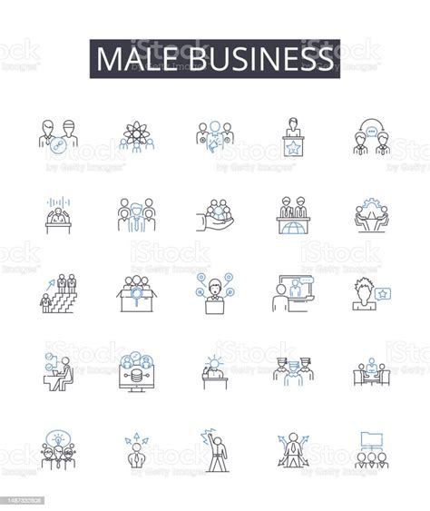Male Business Line Icons Collection Efficiency Connectivity