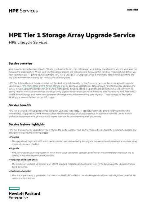 hpe tier 1 storage array upgrade service