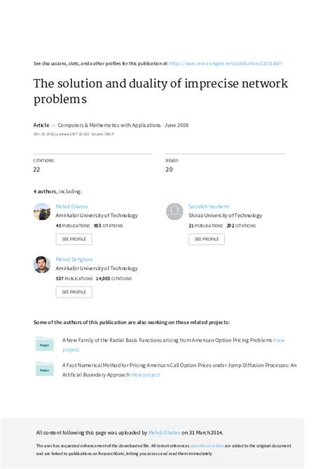 Pdf The Solution And Duality Of Imprecise Network Problems