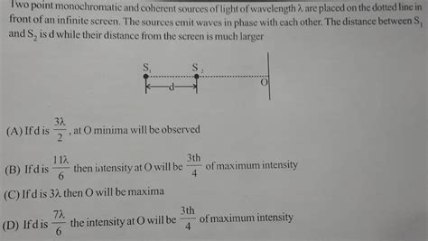 [answered] Two Point Monochromatic And Coherent Sources Of Light Of Kunduz