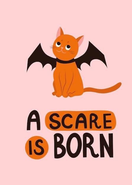 Feliz Design De Citação Engraçada De Halloween Com Um Gato De Morcego