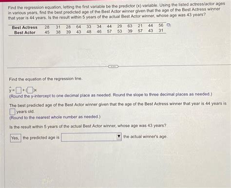 Solved Find The Regression Equation Letting The First