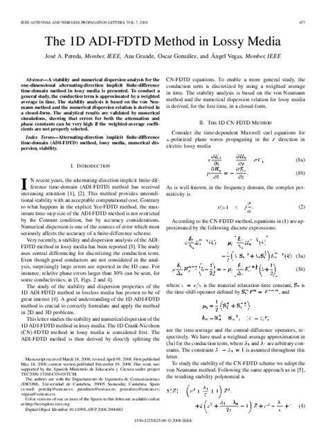 Pdf The 1d Adi Fdtd Method In Lossy Media