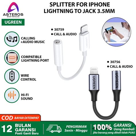Jual Ugreen Converter Splitter Iphone Mfi Lightning To Jack Mm Audio Call Open Mic Shopee