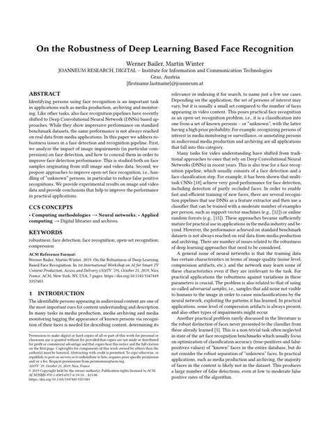 Pdf On The Robustness Of Deep Learning Based Face Recognition