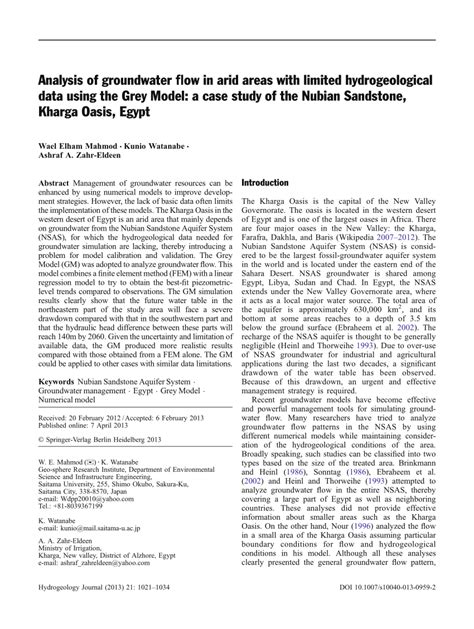 Pdf Analysis Of Groundwater Flow In Arid Areas With Limited Hydrogeological Data Using The