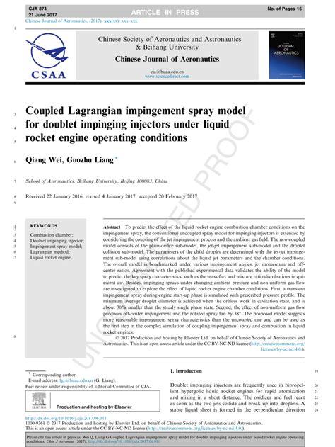 Pdf Coupled Lagrangian Impingement Spray Model For Doublet Impinging