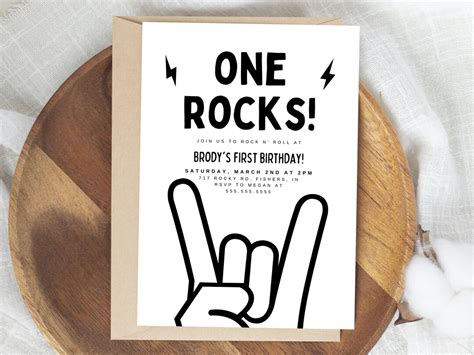 Rock And Roll Birthday Invitation One Rocks Party Invite Rock N Roll