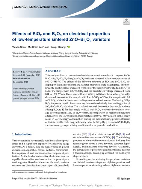 effects of sio2 and b2o3 on electrical properties of low temperature