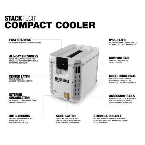 Toughbuilt Stacktech Compact White 16 Quart Insulated Chest Cooler In