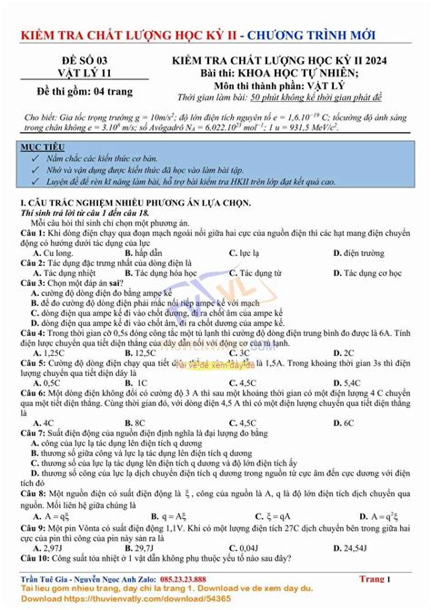Pdf Đề Ôn Tập Học Kỳ Ii Vật Lý 11 Kết Nối Tri Thức Và Cuộc Sống Đề