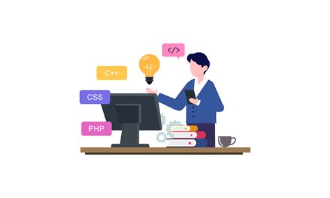 Man Programmer Is Working On His Laptop Coding And Programming