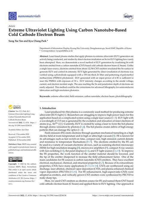 Pdf Extreme Ultraviolet Lighting Using Carbon Nanotube Based Cold Cathode Electron Beam