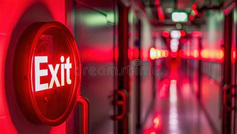 Red Emergency Exit Sign Illuminated In Corridor Generative Ai Stock