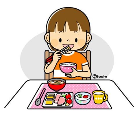 朝御飯を食べる女の子のイラスト（カラー） ก่อนวัยเรียน อนุบาล สมุดระบายสี