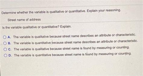 Solved Determine Whether The Variable Is Qualitative Or