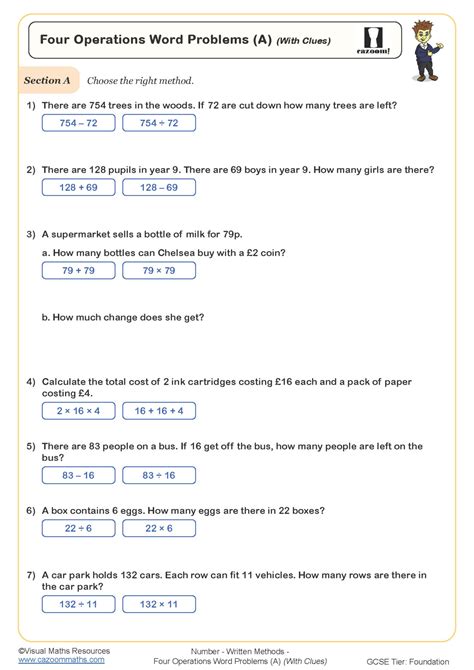 Four Operations Word Problems A With Clues Worksheet Fun And Engaging Pdf Worksheets