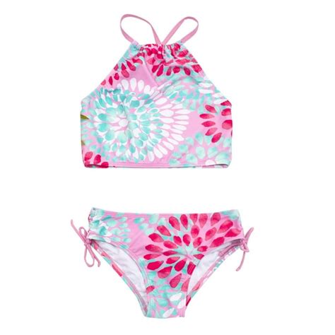 Bxuidjg Girls Two Piece Swimsuits 2 Pcs Swimwear Floral Tops Drawstring