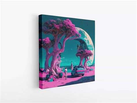 Sci Fi Synthwave Moon Square Canvas Print Canvas Art Prints Canada