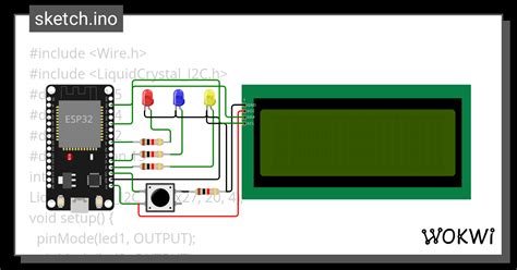 Tombol 3 Lampu + LCD - Wokwi ESP32, STM32, Arduino Simulator
